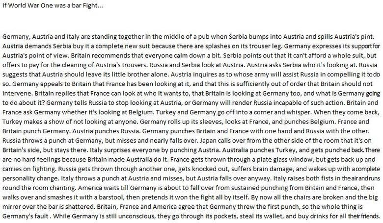 WWI as a Bar Fight